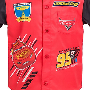 Disney Pixar Cars Lightning McQueen Toddler Boys Hawaiian Button Down Shirt White 3T