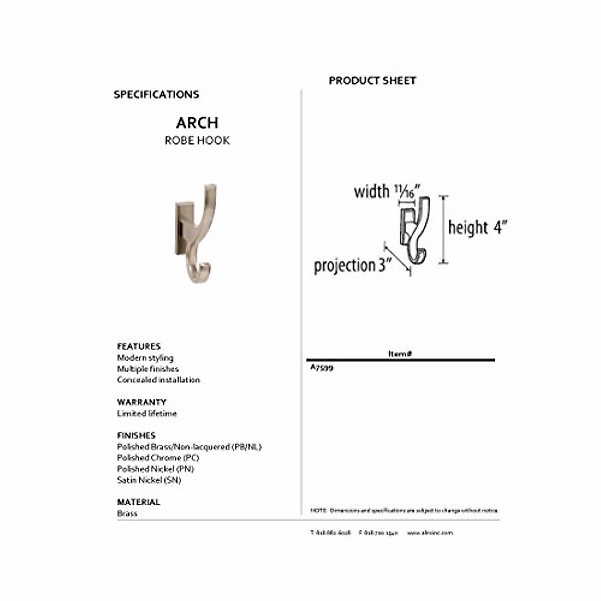 Alno A7599-PN Arch Modern Robe Hooks, Polished Nickel