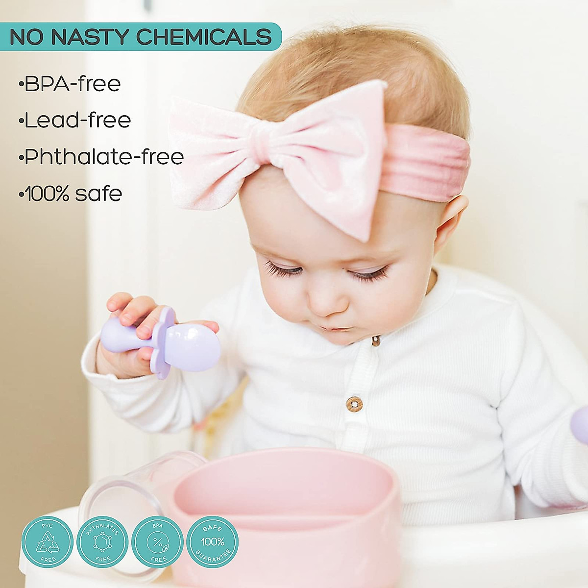 GRABEASE Bundle of 2 First Self Feed Baby Utensils with a Togo Pouch - Anti-Choke, BPA-Free Baby Spoon and Fork Toddler Utensils for Led Weaning Ages 6 Months+ Lavender and Blush