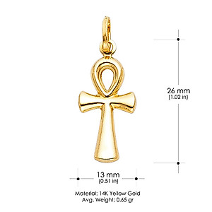 Ioka 14K Yellow Gold Egyptian Ankh Cross Pendant with 1.2mm Singapore Chain Chain Necklace - 18"