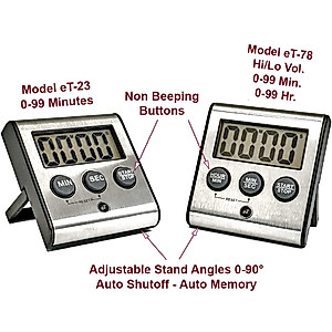eTradewinds Elegant Digital Kitchen Timers 2 Pack Bundle Featuring Stainless Steel Models eT-23 and Model eT-24, Auto Shutoff Auto Memory