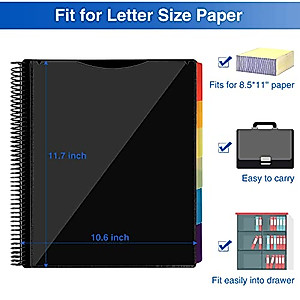 12 Pocket Project Organizer, Forvencer 1/6-cut Tab Binder Organizer with Sticky Labels, Multi Pocket Folder with Zipper Pouch, Folder Binder Spiral Pocket Organizer Folder Notebook, Letter Size, Black