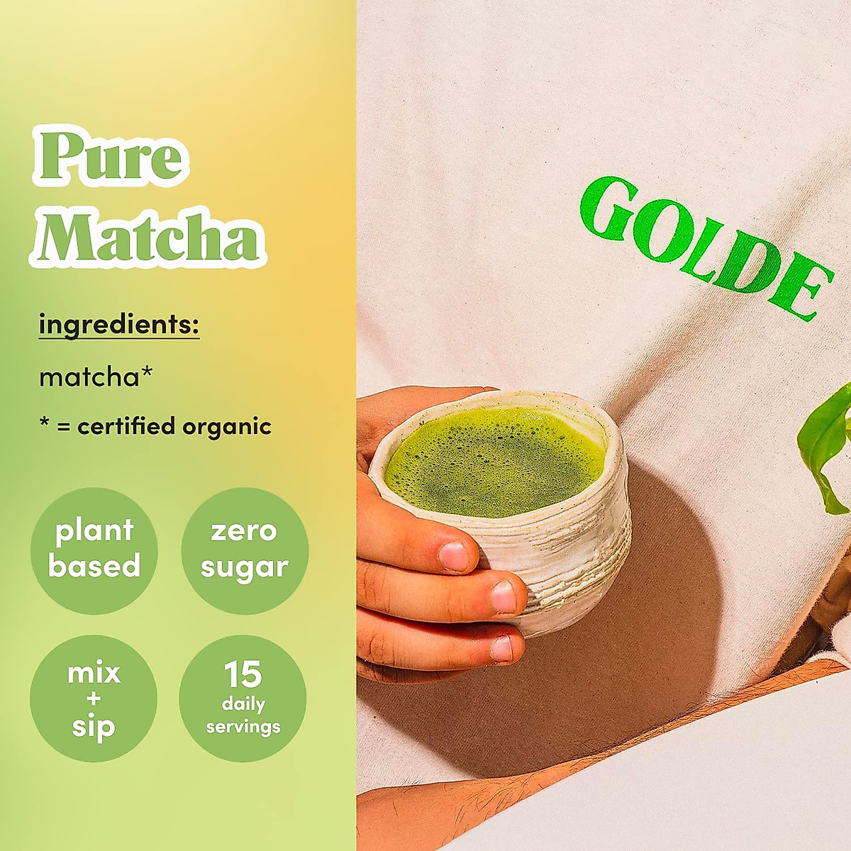 Golde Pure Matcha | Ceremonial Grade Matcha Powder | Green Tea Superfood with L-Theanine & Antioxidants (40g Tin)