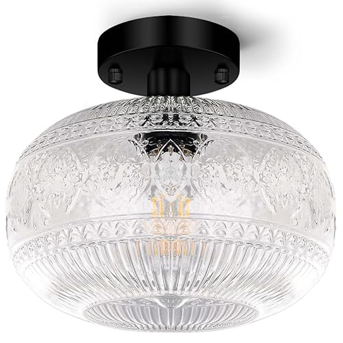 ONELEJA Black Semi Flush Mount Ceiling Light Fixture, Hallway Light, Globe Glass Ceiling Light, Overhead Light Fixture, Kitchen Lighting fixtures Ceiling, Light Fixtures for Porch Entryway Bathroom