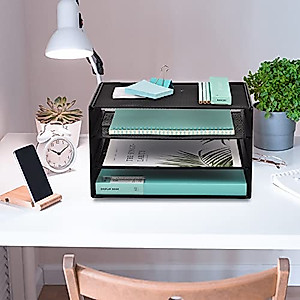 EASEPRES Paper Organizer Tray, 3 Tier Mesh Desk File Organizer Letter Sorter Holder for Home Office, Black