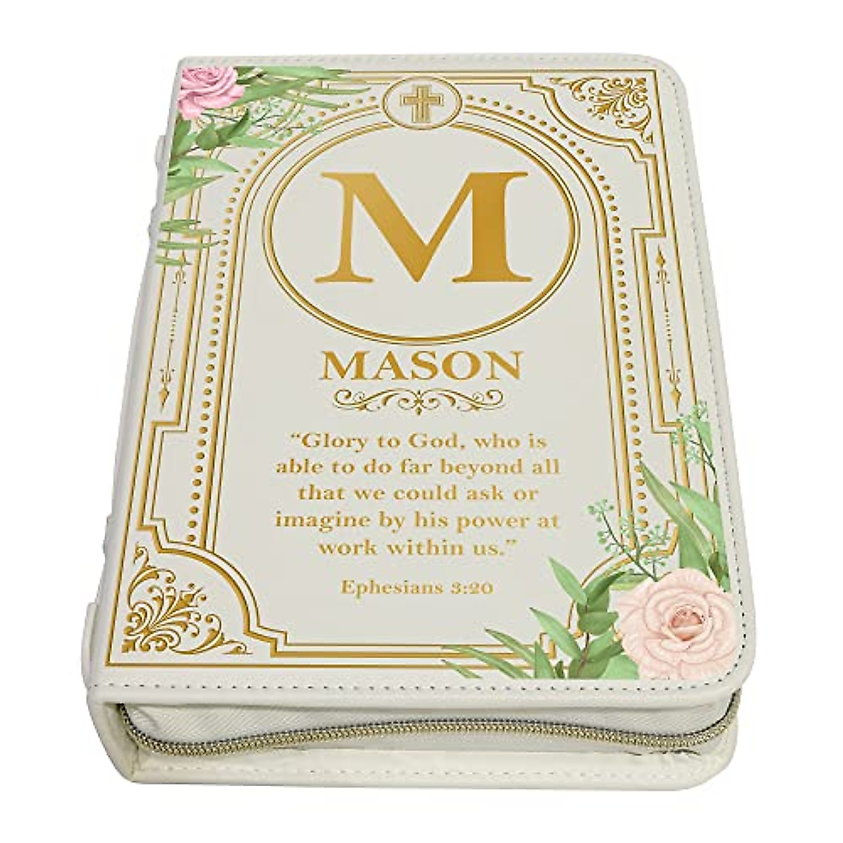 10x7 Inch Personalized Bible Cover – Create Your Own Design, Custom Bible Cover and Carrying Case with Handle – Leatherette Book Covers and Bible Case for Women - White (Design 4)