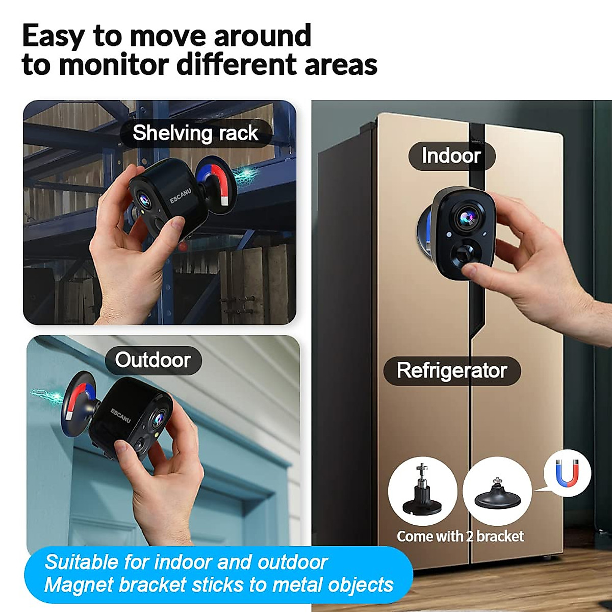 ESCANU Wireless Outdoor Security Camera Battery Rechargeable,WiFi AI Motion Detection Camera for Home Security with 2-Way Audio,Night Vision,Spotlight,1080P Full HD,Black Camera