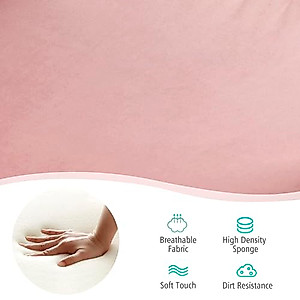 Artechworks Winged Fabric Modern Accent Chair Tufted Arm Club Chair Linen Single Sofa with Wooden Legs Comfy Upholstered for Reading Living Room Bedroom Office, Pink