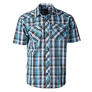 Gioberti Men's Short Sleeve Plaid Western Shirt, Blue Checkered, Medium