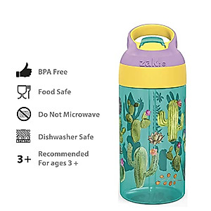 Zak Designs 16oz Riverside Desert Life Kids Water Bottle with Straw and Built in Carrying Loop Made of Durable Plastic, Leak-Proof Design for Travel, Cactus-Flamingo Pineapple, 2PK Set