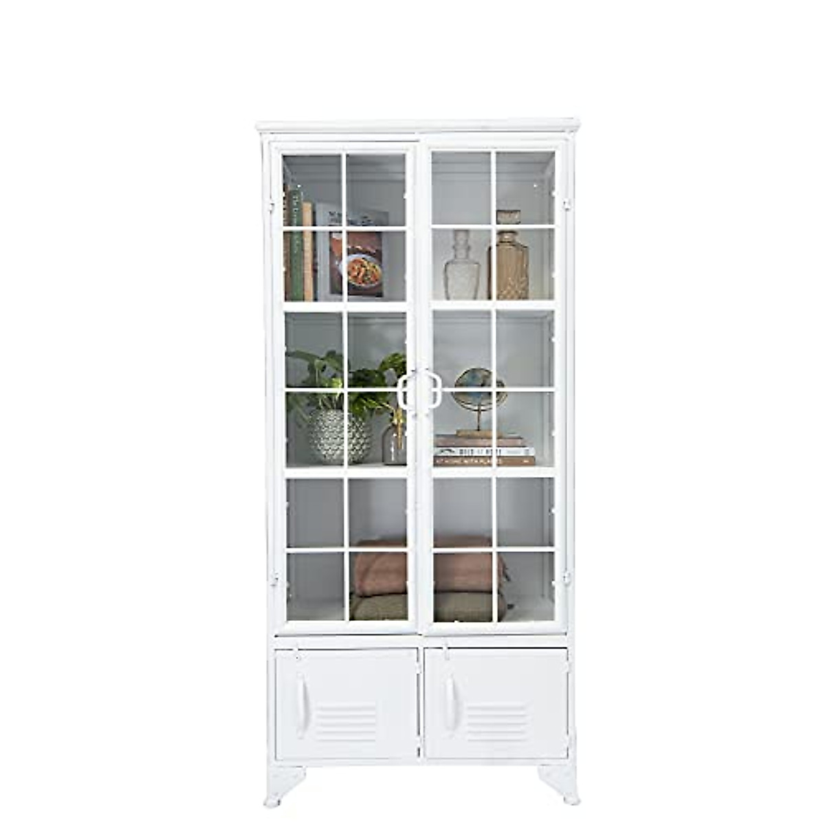 Creative Co-Op Metal Shelves & 4 Doors Cabinets and Shelf Units, White