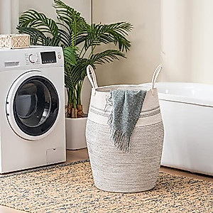 Fiona's magic Extra Large Laundry Hamper Basket, 105L Woven Tall Clothes Hamper with Long Handle for Storage Blanket, Toys and Dirty Cothes in Bedroom and Living Room, Christmas Gift, White