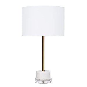 Catalina 23106-001 Modern Marble-Finish Ceramic Table Lamp with White Linen Shade, 19", Antique Brass