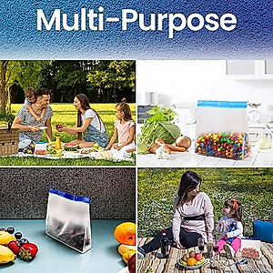 Reusable Food Storage Bags, 4 Pack BPA Free Food Grade Reusable Stand Up Bags, 2 Reusable Gallon Bags, 2 Reusable Freezer Bags, Leakproof Reusable Bags Silicone