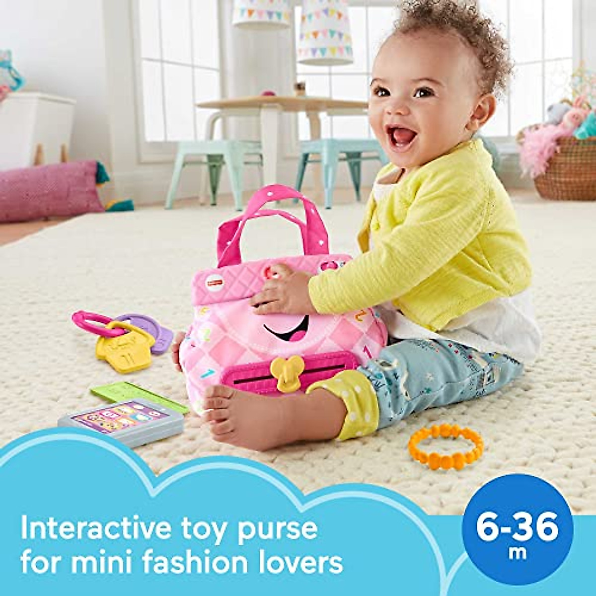 Fisher-Price Laugh & Learn Baby & Toddler Toy My Smart Purse Pretend Dress Up Set With Lights & Learning Songs For Ages 6+ Months