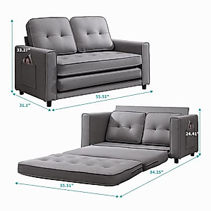 BALUS Convertible 3-in-1 Folding Sofa Bed, Loveseat Sleeper Cot, 84" Tri-Fold Multi-Function Modern Breathable Couch, Folding Mattress for Guests, Futon for Living Room, Floor Sofa Bed(Light Grey)