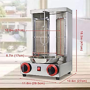 Li Bai Shawarma Machine Kebab Grill Gas Vertical Broiler Gyro Meat Rotisserie with 2 Burner for Restaurant Home Garden（Registered Design Patent）