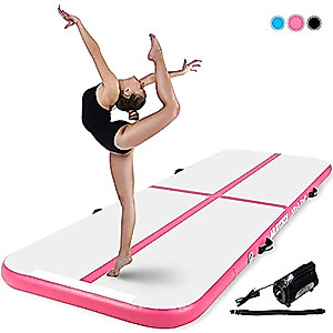 Murtisol 13ft Inflatable Gymnastics Training Mats, 4 Inch Thickness Tumbling Mats for Home Yoga,Training,Cheerleading,Yoga& Water Fun with Electric Pump (Pink)