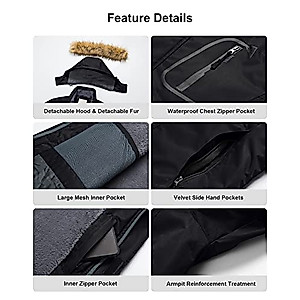 Pursky Men's Ski Jackets Skiing Warm Winter Coats Detachable Fur Hooded Black XL