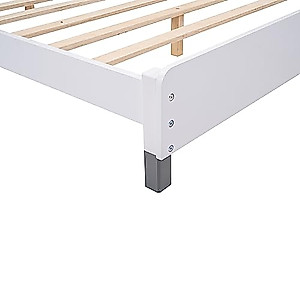 Full Size House Bed Frame for Kids,Full Size Kid Bed Frame with Headboard for Teens Girls Boys,Wood Bed with House-Shaped Headboard and Motion Activated Night Lights,No Box Spring Needed, White+Grey