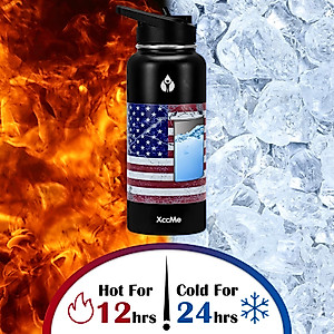 XccMe 32oz Sports Water Bottle,Stainless Steel Double Wall Vacuum Sealed Travel Bottle with Lid,Paracord handle,Silicone Boot ,Keep Drinks Hot or Cold,Gift for Mom,Sister,Friend,Colleague (Cow)