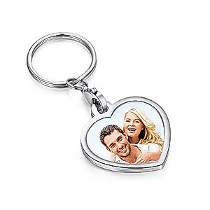 Nauchild Photo Keychain Personalized Heart Key Chain with Engraving Text/Name/Date Anniversary Keychain for Women/Men (silver 1)