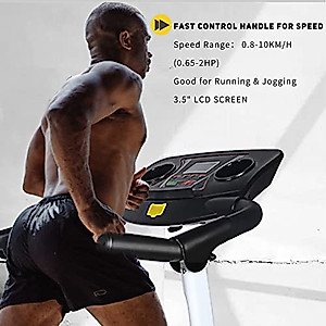 YSSOA High Performance Folding Treadmill, Workout Running Machine with LCD Display and Phone Slot, Compact Treadmill for Fitness Gym Exercise, White and Black.