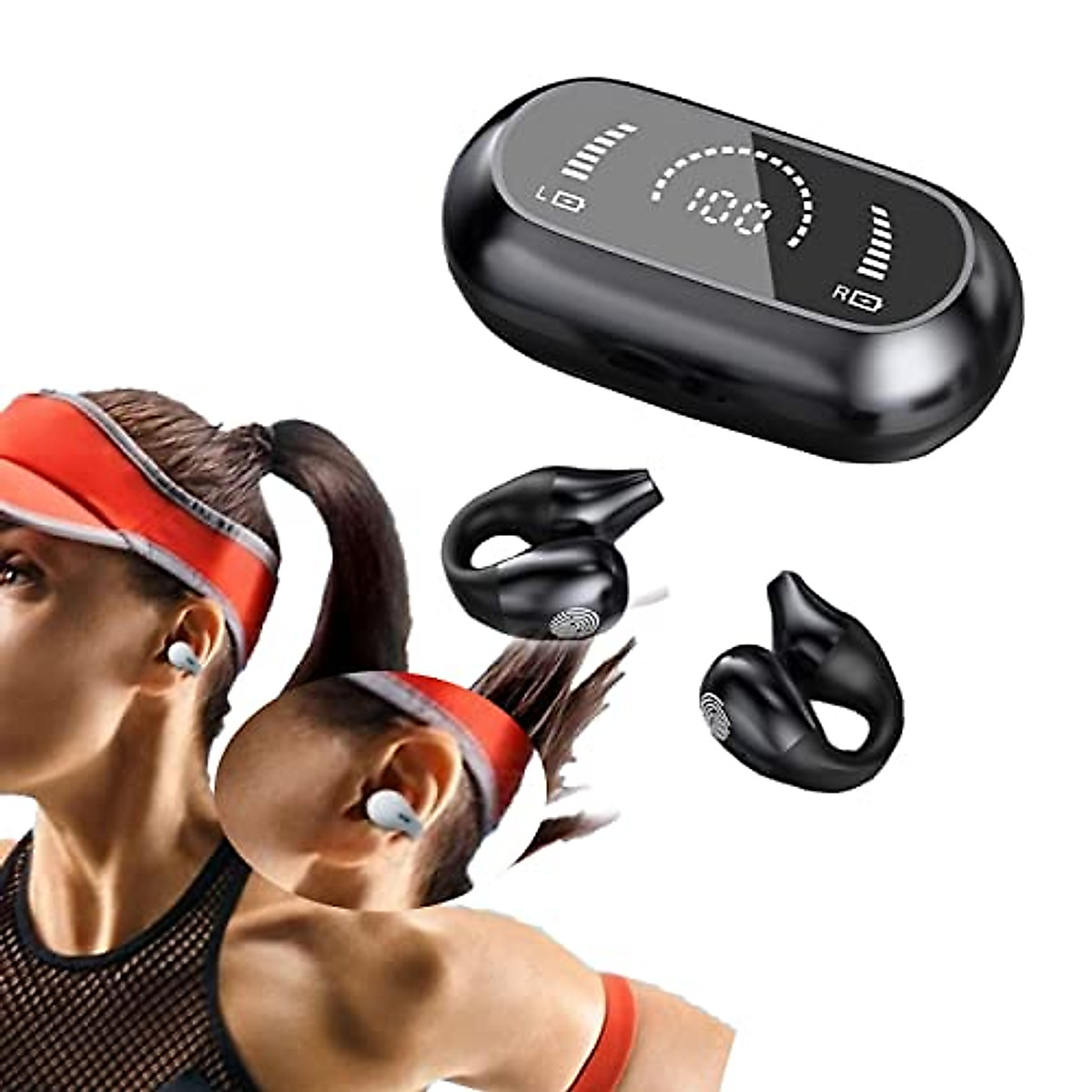 seuloo Blueoxy Wireless Ear Clip Bone Conduction Headphones,Ear Clip Bone Conduction Headphones Bluetooth,Bone Conduction Earbuds (Black-A)