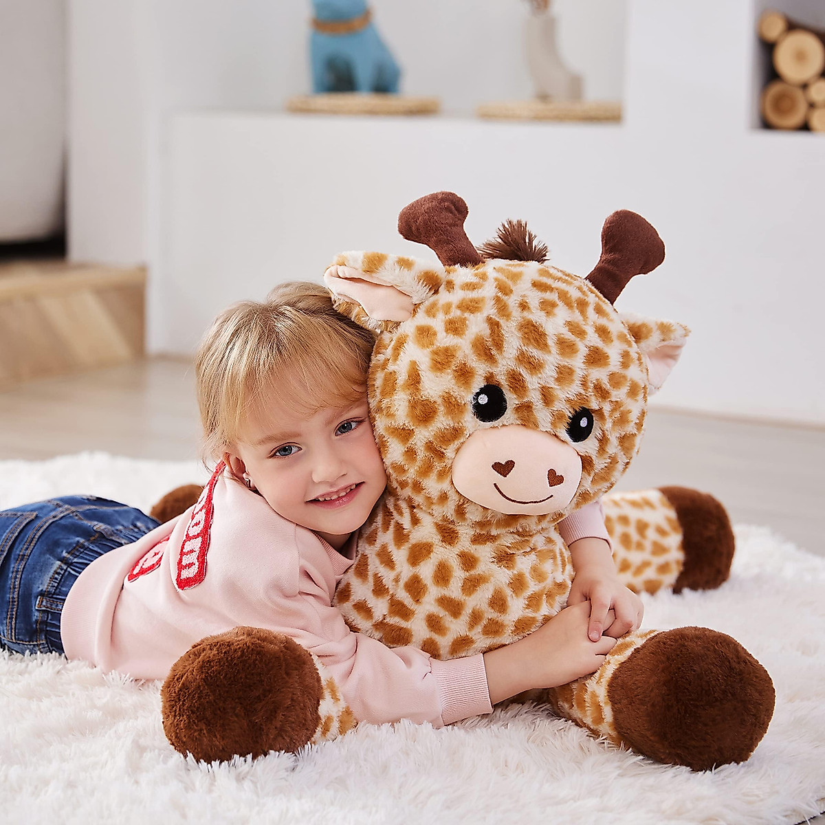 IKASA Large Giraffe Stuffed Animal Plush Toys,Soft Toy 30" Giant Cute Huge Big Size Jumbo Kawaii Fluffy Plushy Fat Oversized Plushie,Gifts for Kids