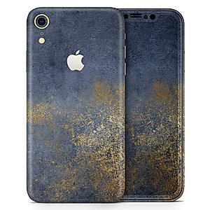Design Skinz Navy Gold Foil v6 Protective Vinyl Decal Wrap Skin Cover Compatible with The Apple iPhone XR (Screen Trim & Back Glass Skin)