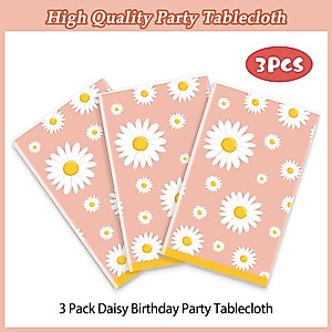 3 Pack Daisy Tablecloth Daisy Flower Birthday Party Decorations for Girls Disposable Plastic Groovy Table Cloth Groovy Retro Hippie Party Table Cover for Weddings Baby Shower Birthday Party Supplies