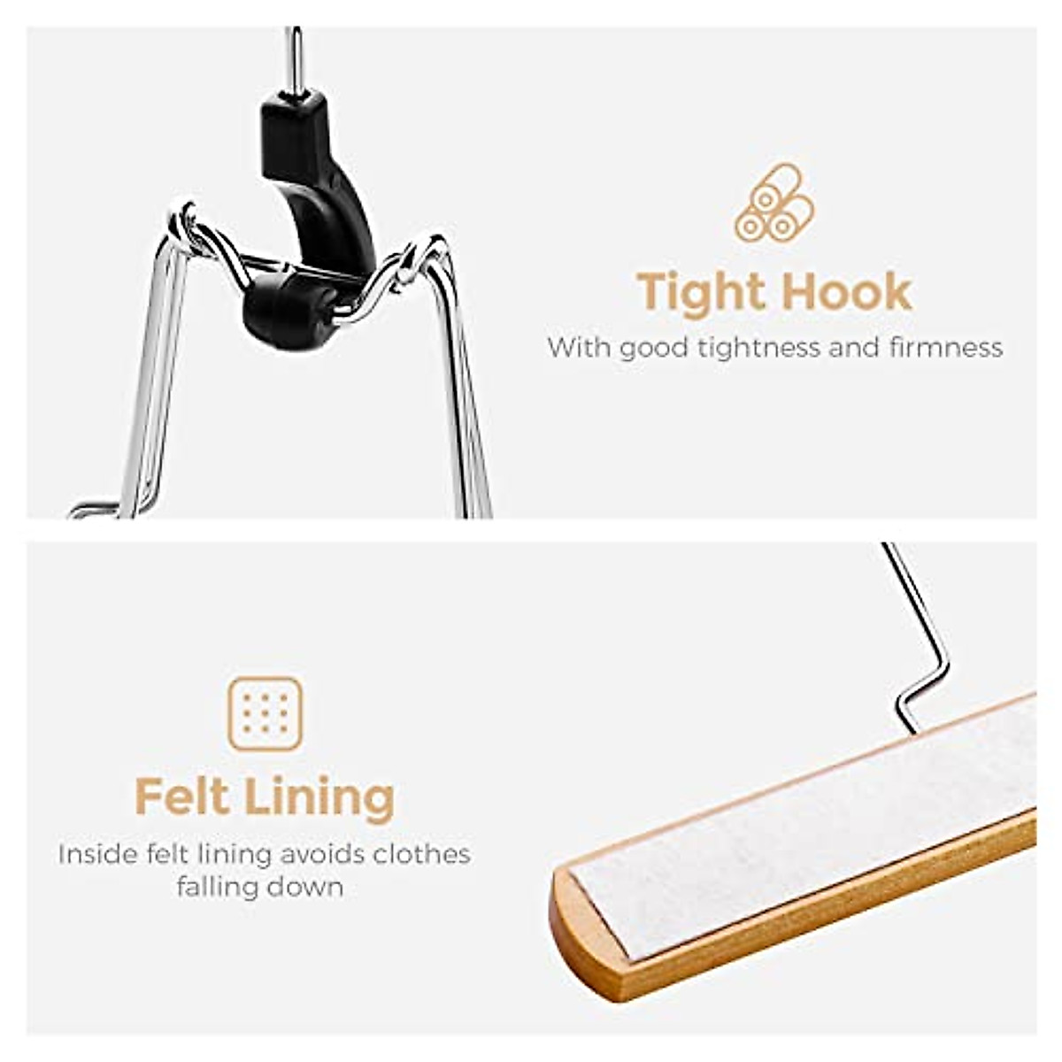 HOUSE DAY Wooden Pants Hangers 10 Pack Non Slip Wood Skirt Hangers Wood Jeans/Slack Hanger with 360° Swivel Hook - Pants Hangers for Skirts, Slacks - Clamp Hangers Amazon Rank