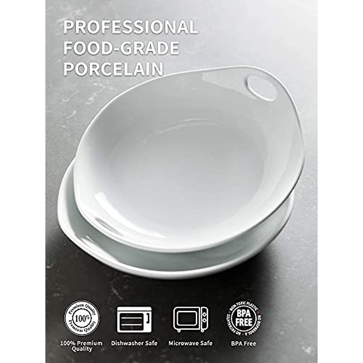 LAUCHUH Porcelain Serving Platter with Handles Serving Bowl Set for Noodles 11.93-inch Porcelain Platter Set Large Dinner Plate for Meat, Salad Set of 2 White