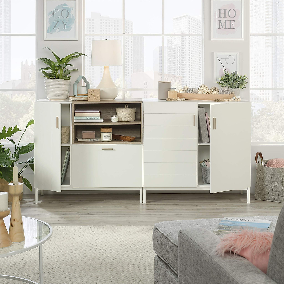 Sauder Anda Norr Credenza, for TVs up to 60", White Finish