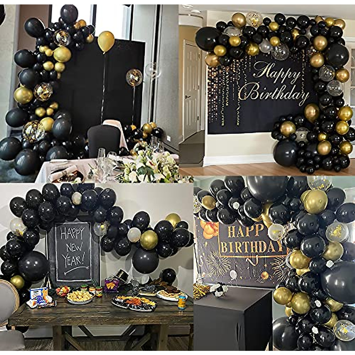 Black and Gold Balloons Garland Kit, 103 Pieces Black Balloons Black Gold Confetti Balloons with 4 Different Sizes for Graduation Wedding Birthday Party Decorations