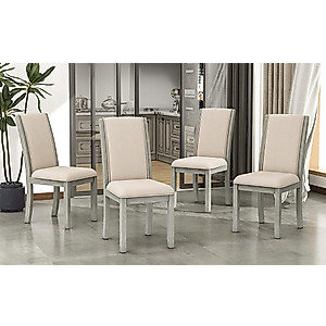 Tiophome Set of 4, Full Back Set with Upholstered, Farmhouse Dining Chairs with Solid Wood Frame and Legs,Gray+Cushion Beige