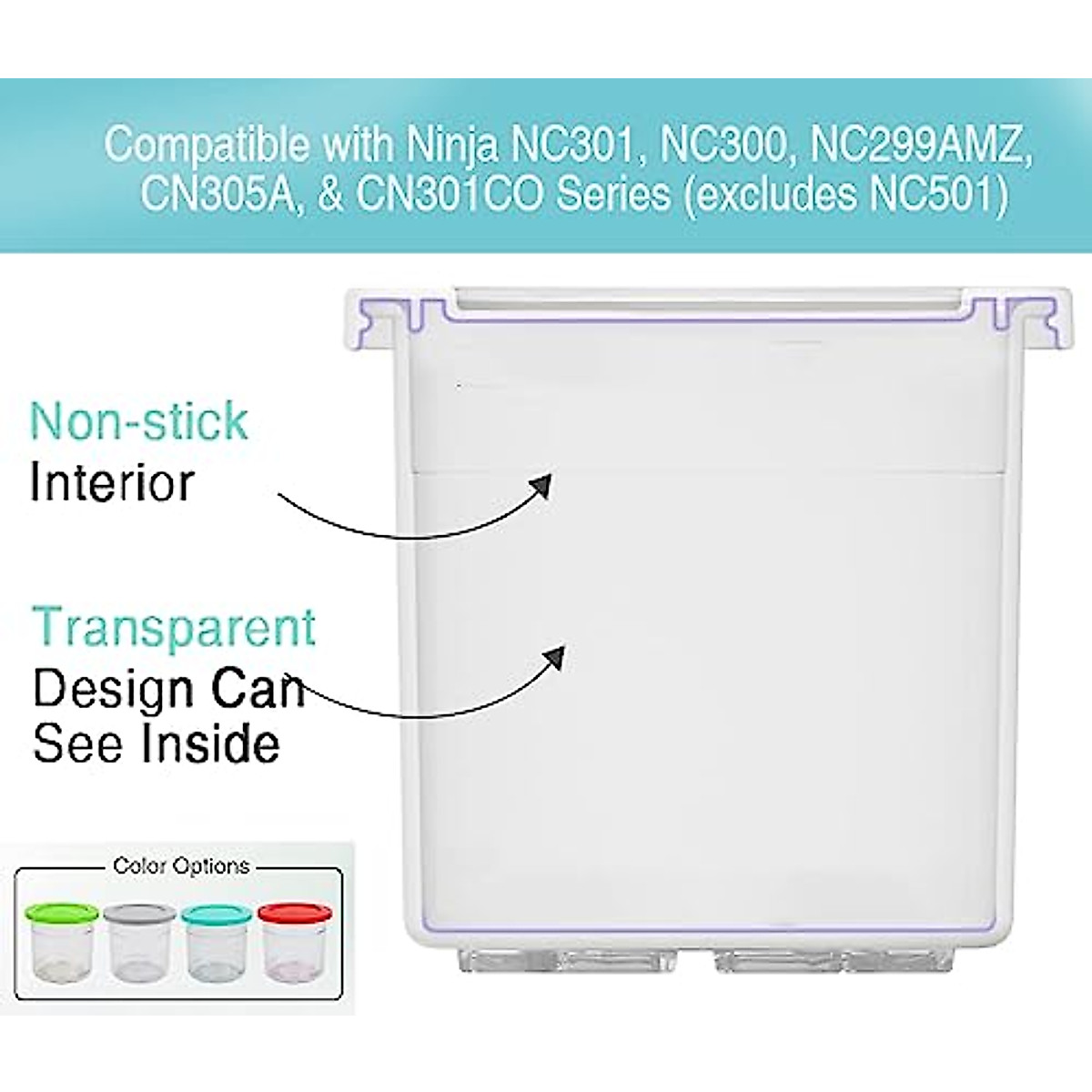4 Pack Containers Extra Replacement for Ninja Creami Pints and Lids, (16oz) Cups Compatible with NC301 NC300 NC299AMZ Series Ice Cream Maker - Dishwasher Safe, Leak Proof Lids Pink-Mint-Grey-Blue
