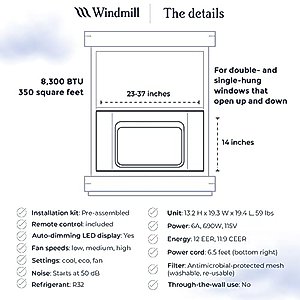 Windmill Air Conditioner: Smart Home AC - Easy to Install - Quiet - Energy Star Efficient - Side Insulation - Auto-Dimming LED Display - App and Voice-Enabled - 8,300 BTU