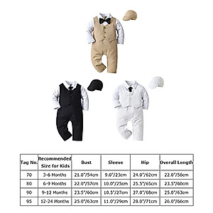 Baby Boy One-Piece Rompers Short Sleeve Jumpsuit Gentleman White Shirt Waistcoat Bowtie Tuxedo Onesie Formal Suit Infant Birthday Wedding Christening Outfit Clothes with Hat Khaki 3-6 Months