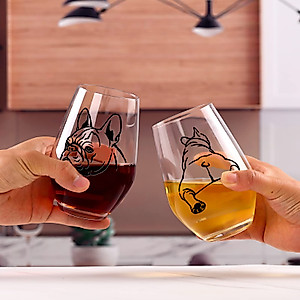 comfit French Bulldog Wine Glasses Set 2 - Funny&Cool Bulldog Puppy Dog Gifts for BullDog Lovers,Owners,Couples,Him,Her,Father,Mother with bulldog onBirthday,Anniversary18.5oz