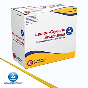 Dynarex Lemon-Glycerin Swabsticks, Pleasant Tasting Cotton Swabs That Gently Soothes and Refreshes Dry Mouth, 3 Oral Swabsticks per Packet, 1 Box of 75 Lemon-Glycerin Swabsticks