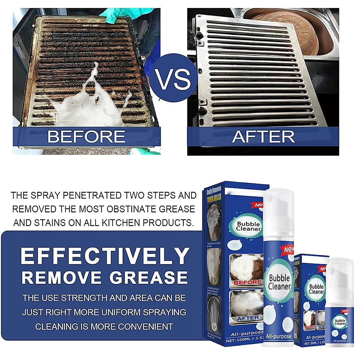 All Purpose Rinse Cleaning Foam, All-Purpose Rinse-Free Cleaning Spray, Super Foam Bubble Cleaner, Super Powerful Multi Purpose Foam Cleaner, Stain Removal Kit for Kitchen (30ml-2)