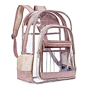 Heavy Duty Clear Backpack - 15L Large Transparent Bag with Adjustable Straps, Multiple Pockets & Compartments - Durable See-Through Plastic Clear Book Bag for School, Work, Travel - Rose Pink