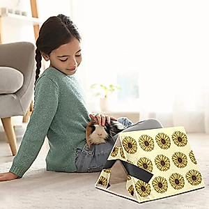 Guinea Pig House Bed, Rabbit Large Hideout, Small Animals Nest Hamster Cage Habitats Vintage Sunflowers Yellow