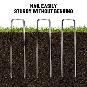 TiTifield Landscape Staples 4 Inch 50 Pack 12 Gauge, Garden Staples Galvanized Ground Stakes Anti-Rust Landscape Fabric Staples Garden Stakes for Irrigation Tubing, Fence, Weed Barrier, Ground Cover