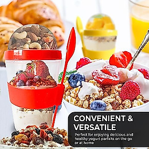 Minial Wave Pack of 4 Yogurt Parfait Cups with Lids and Spoon - Portable and Reusable - Ideal for Breakfast, Snacks, and On-the-Go crunch cup - Versatile Set of Overnight Oats Containers with Lids