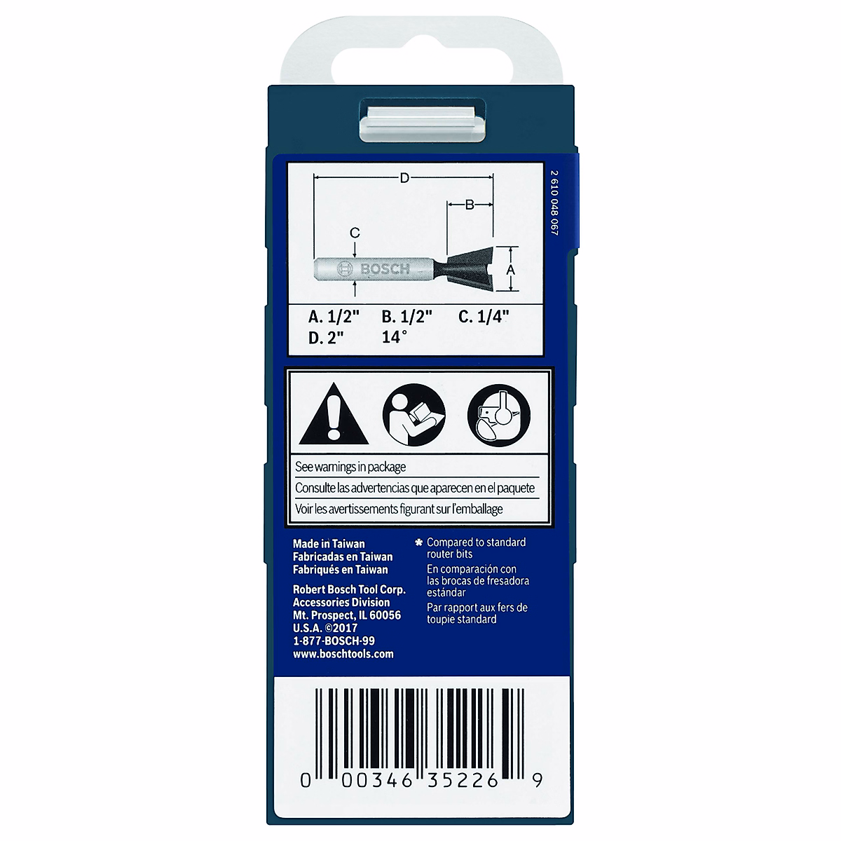 BOSCH 84703M 14 degree x 1/2 In. Carbide Tipped Dovetail Bit