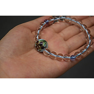 京都あさひ屋 Handmade Kyoto Kiyomizu-yaki & Crystal Bracelet Flower Beads Japanese Juzu Bracelet for Women Gifts (iris Flower)