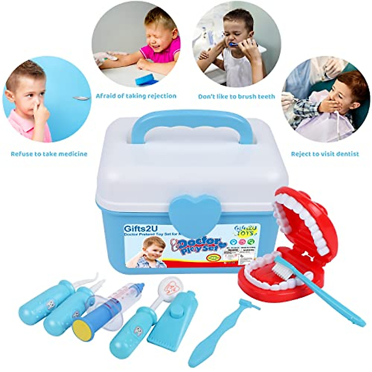 Gifts2U Toy Doctor Kit, 37 Pieces Kids Pretend Play Toys Dentist Medical Role Play Educational Toy Doctor Playset for Boys Ages 3-6