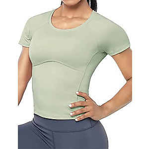 Workout Crop Tops for Women Short Workout Shirts for Running Gym Yoga Athletic Exercise Green